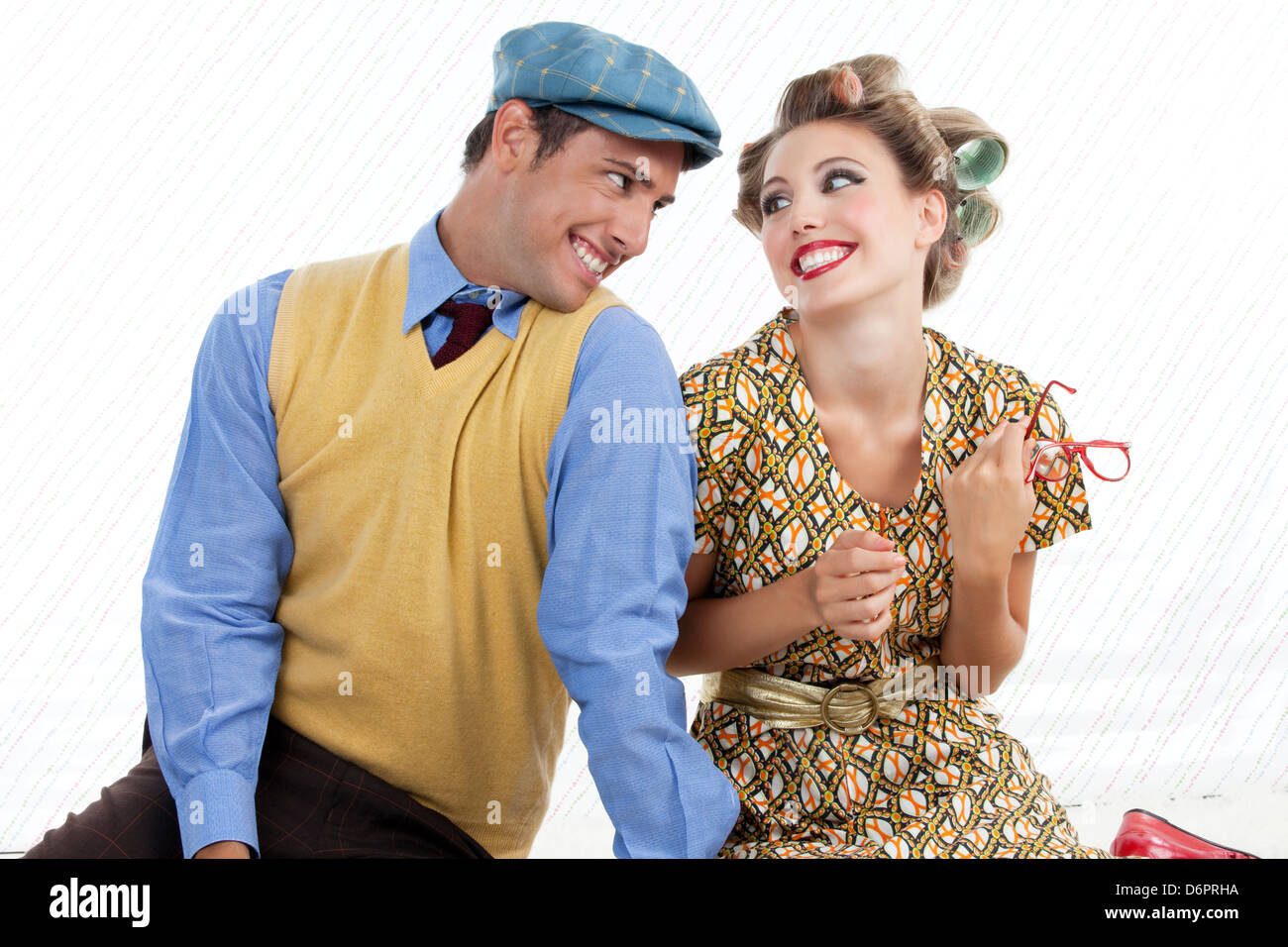 Portrait of Happy Retro Couple Stock Photo - Alamy