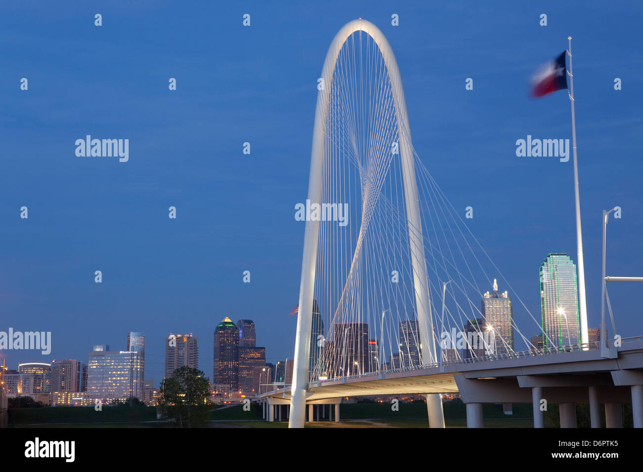 Bridge with skyscrapers in the background, Margaret Hunt Hill Bridge ...