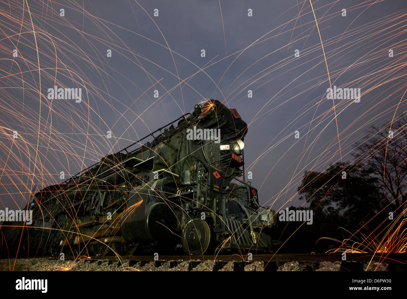 Sparks streaks over the Steam Locomotive 610 at Texas State Railroad ...