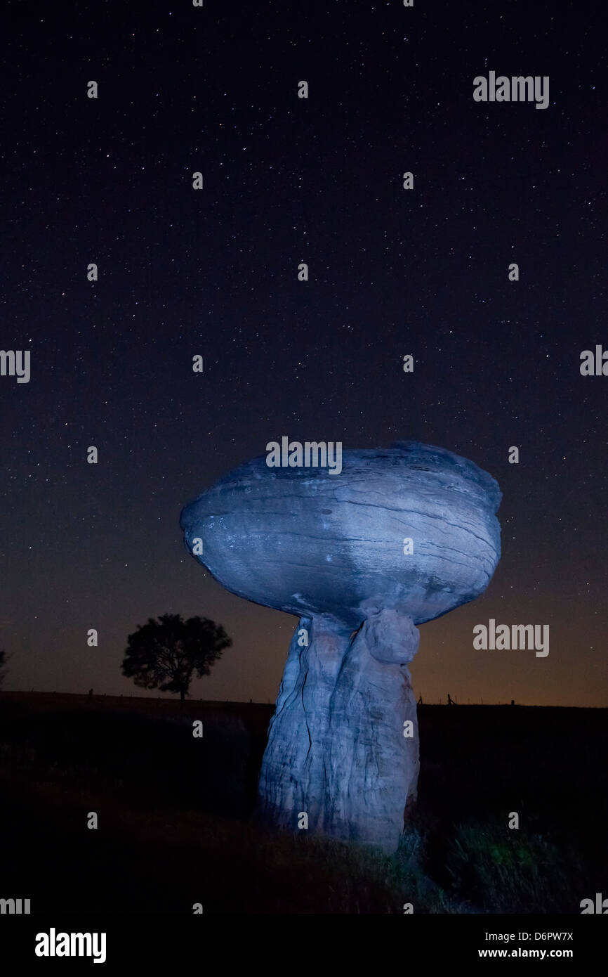 Hoodoo rock at dusk, Mushroom Rock State Park, Kansas, USA Stock Photo ...