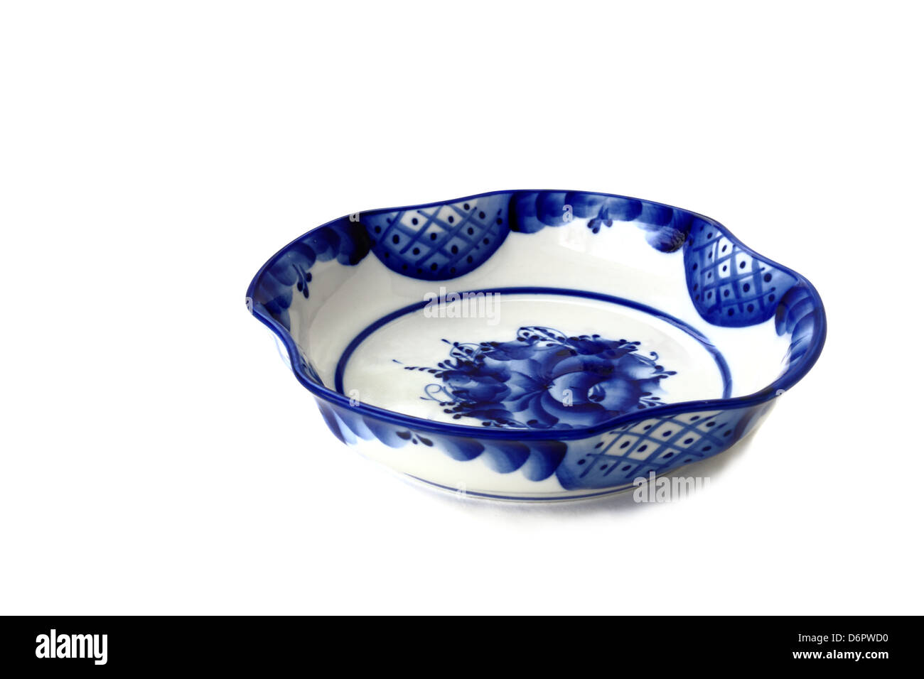 White ceramic vase quadrangular for candies and fruit. It is painted ...