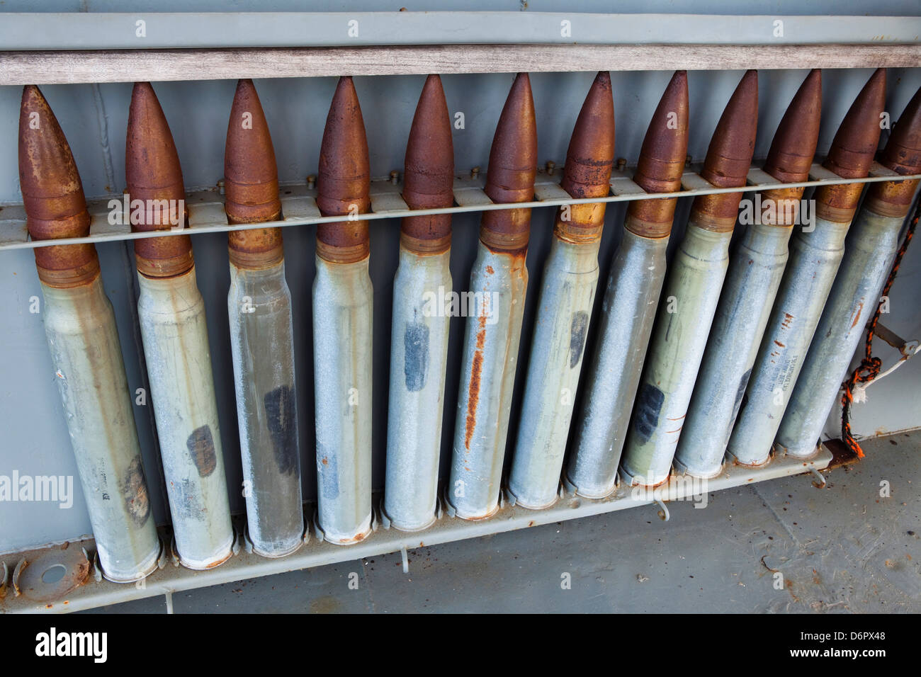 USA, Texas, Galveston, Seawolf Park, Artillery rounds from USS Stewart ...