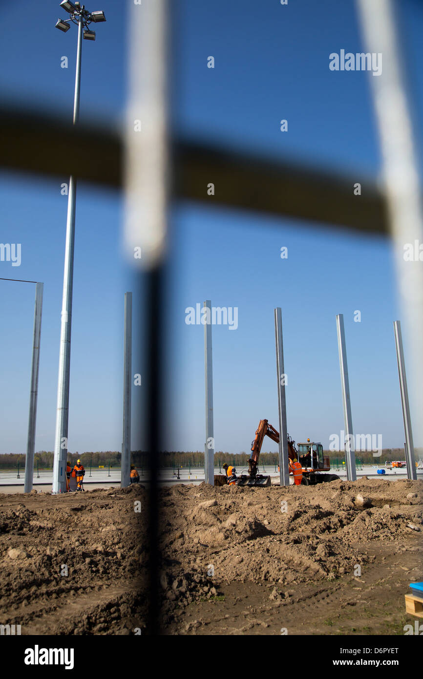 Wroclaw, Poland, the new Copernicus Airport Wroclaw, building a fence ...