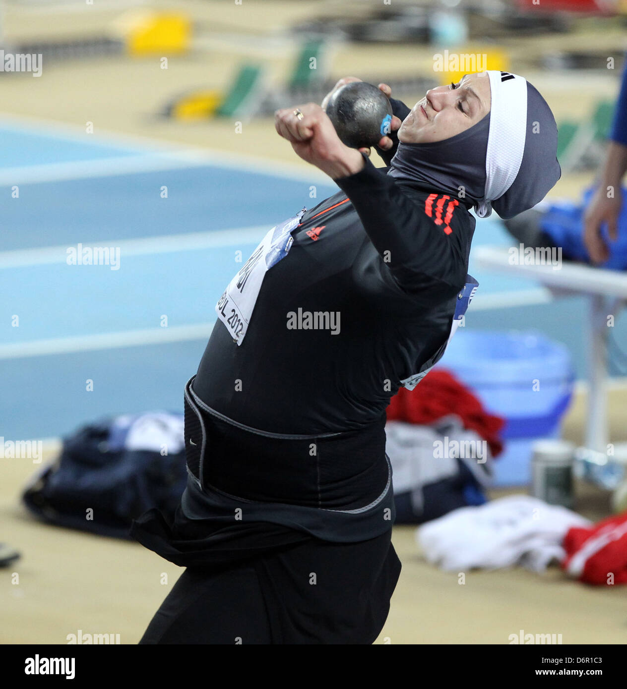 Iran's Leyla Rajabi competes during the women's shot put qualifications ...