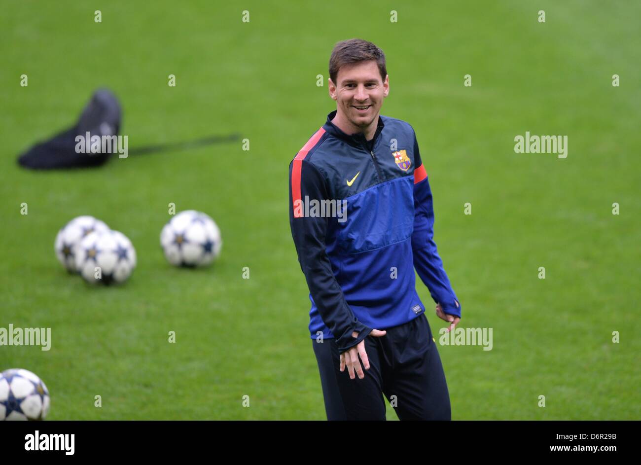 FC Barcelona's Lionel Messi takes part in a training session at Allianz ...