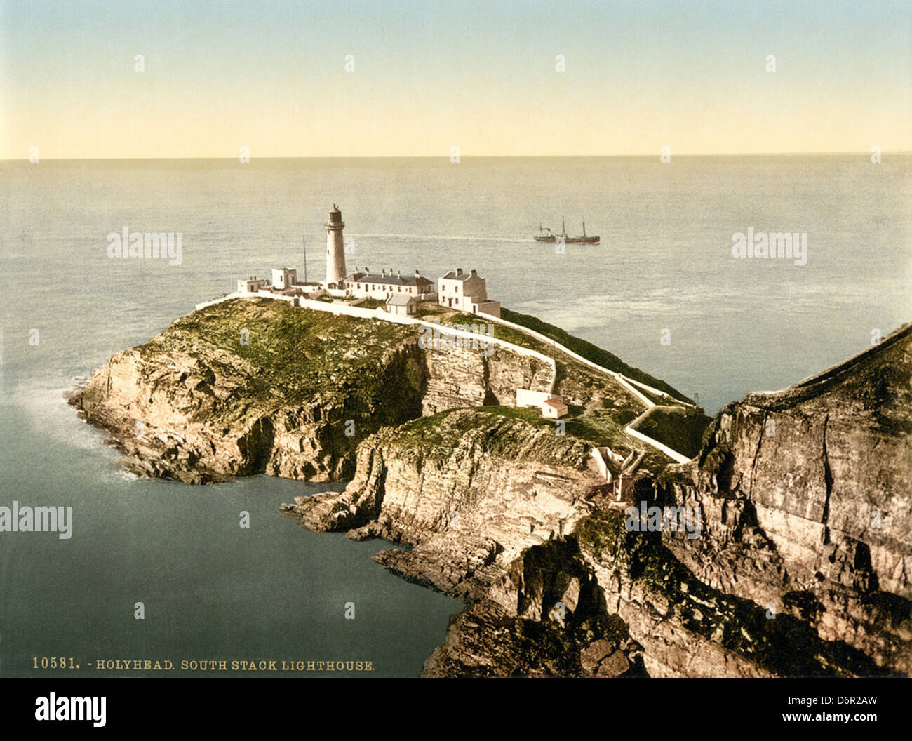 A historic image of the South Stack lighthouse located near Holyhead ...