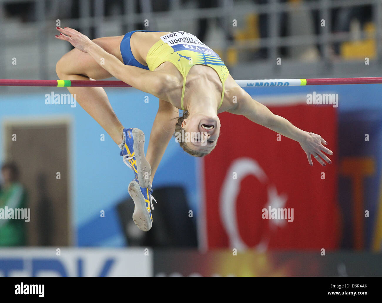 Sweden's Emma Green Tregaro jumps during the women's high jump ...