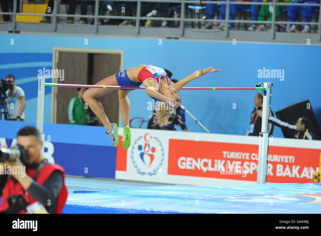Norway's Tonje Angelsen competes in the women's high jump ...