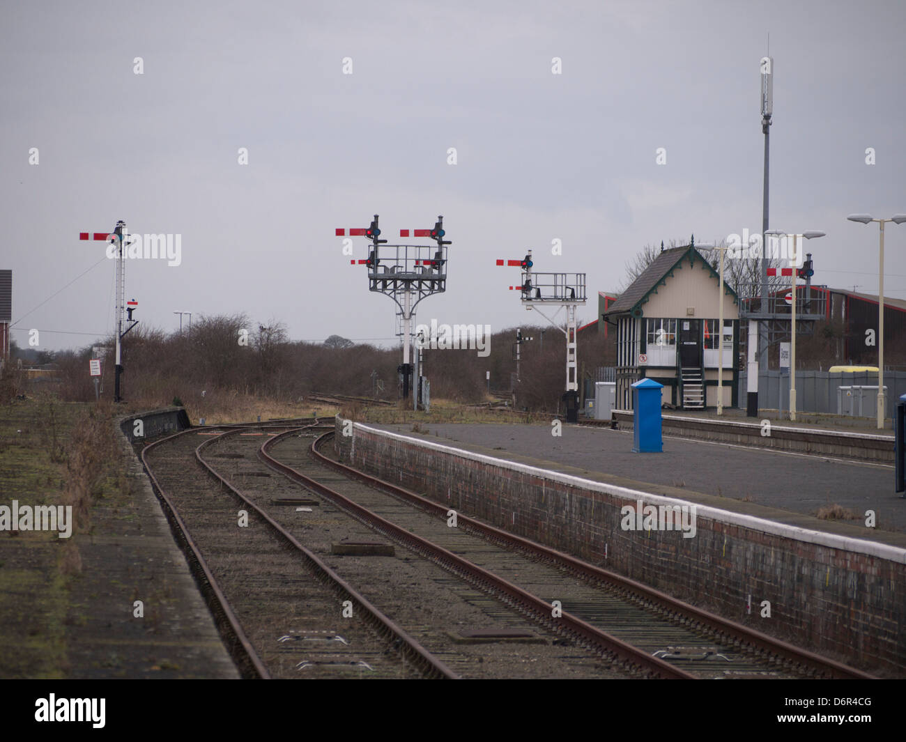 View of the track, signals and signal box, Skegness station January ...