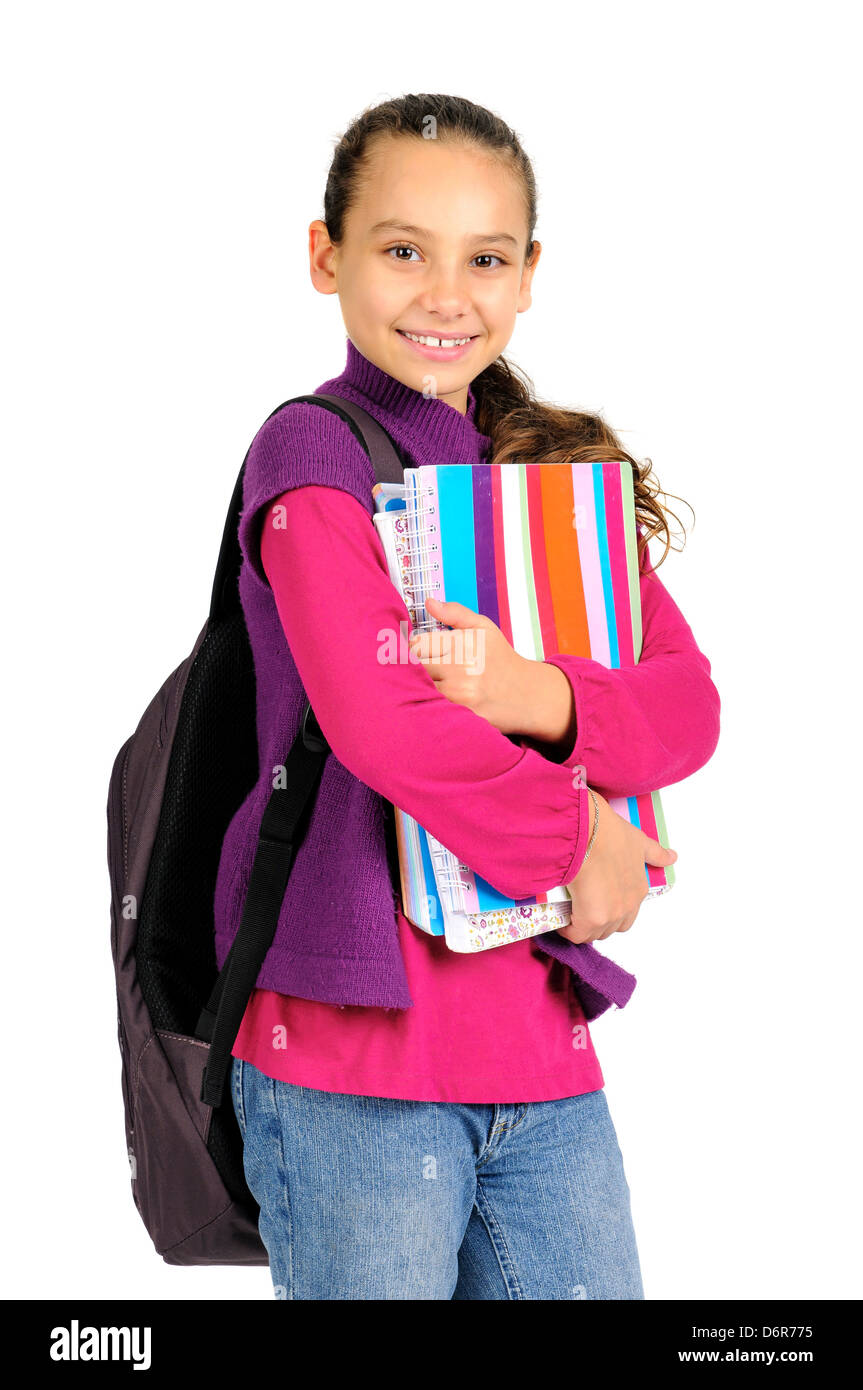 Beautiful young girl student isolated in white Stock Photo - Alamy