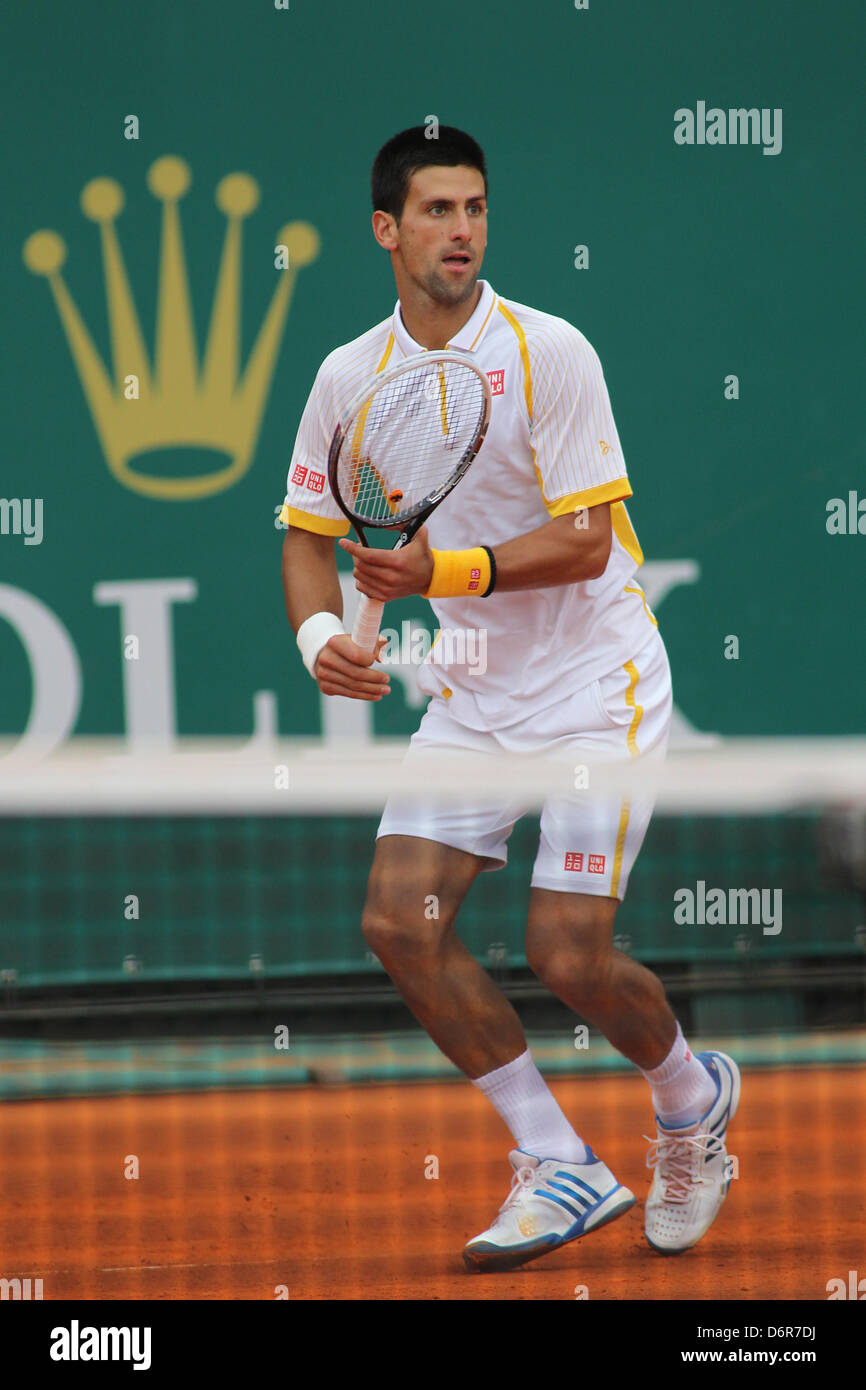 MONTE CARLO, MONACO - APRIL 19: Novak Djokovic of Serbia in action ...