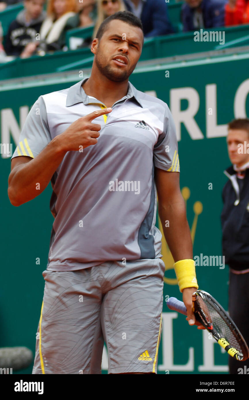 MONTE CARLO, MONACO - APRIL 20: Jo-Wilfried Tsonga of France in action during the semi final ...