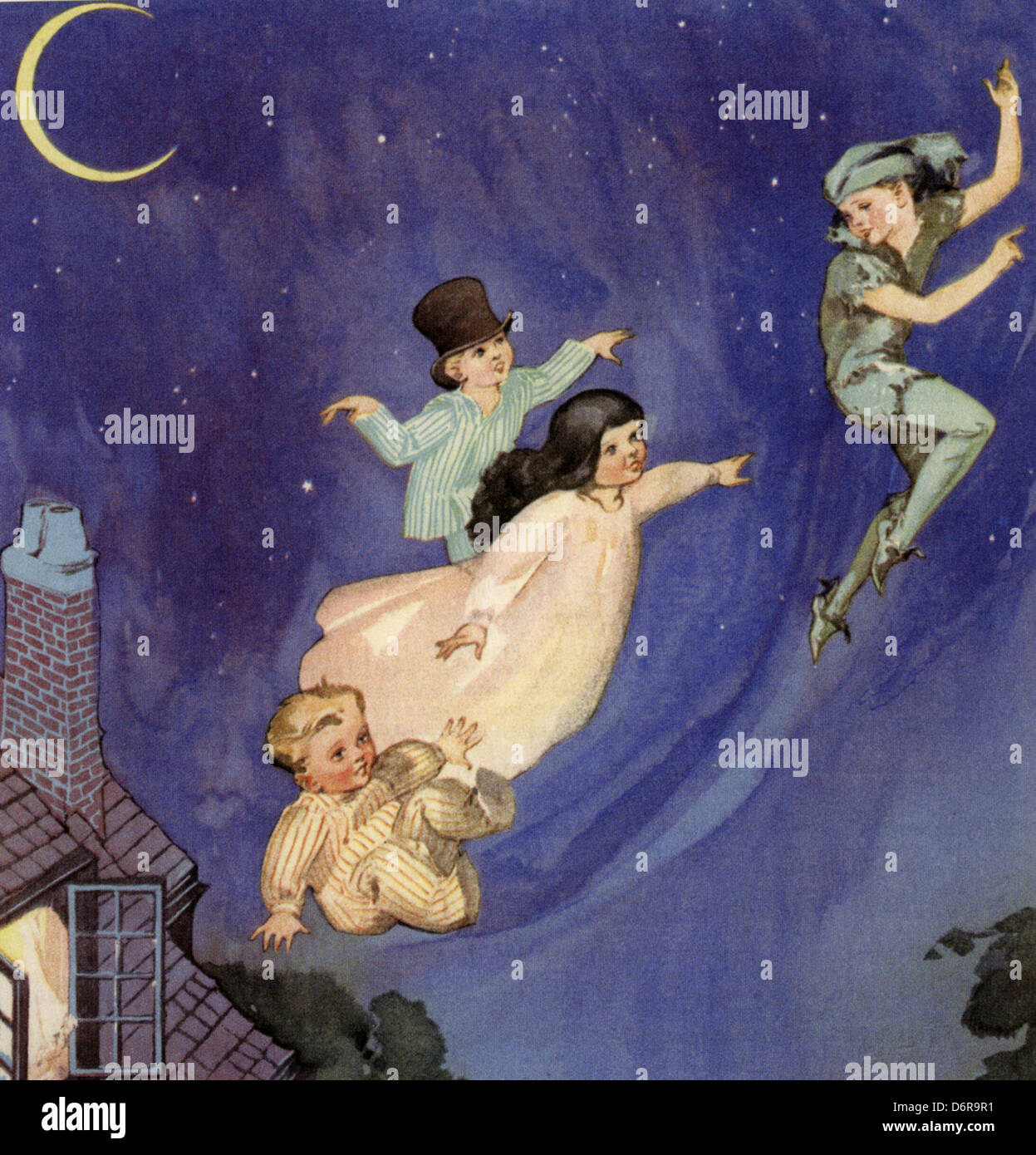 Peter Pan And Wendy Flying To Neverland