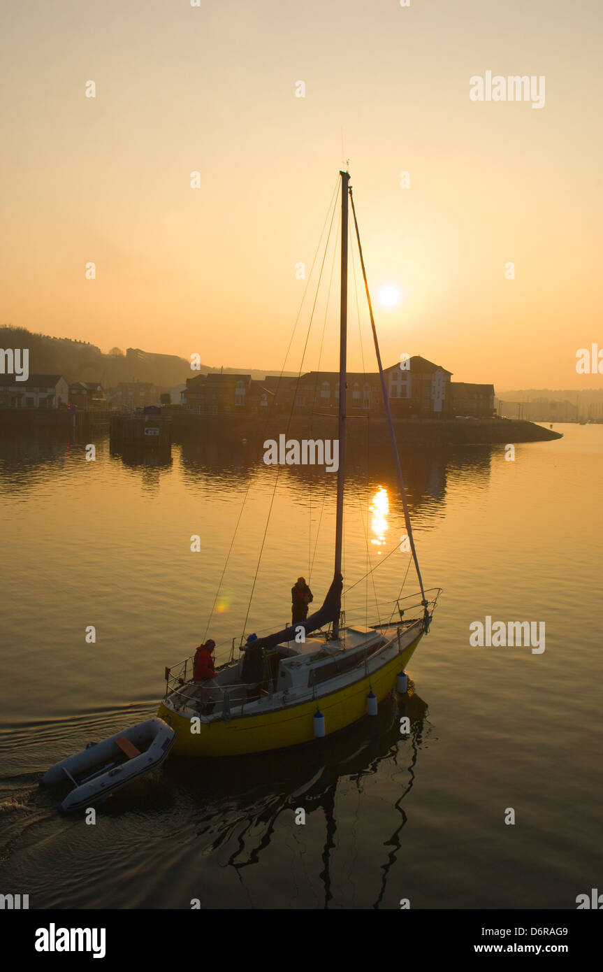 Sailing boat, Cardiff Bay, Penarth, Glamorgan, Wales, UK Stock Photo ...