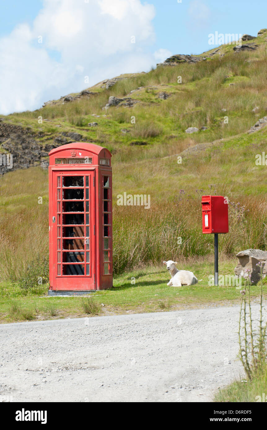 Old British telecom phone box, Cambrian Mountains, Ceredigion, Wales ...