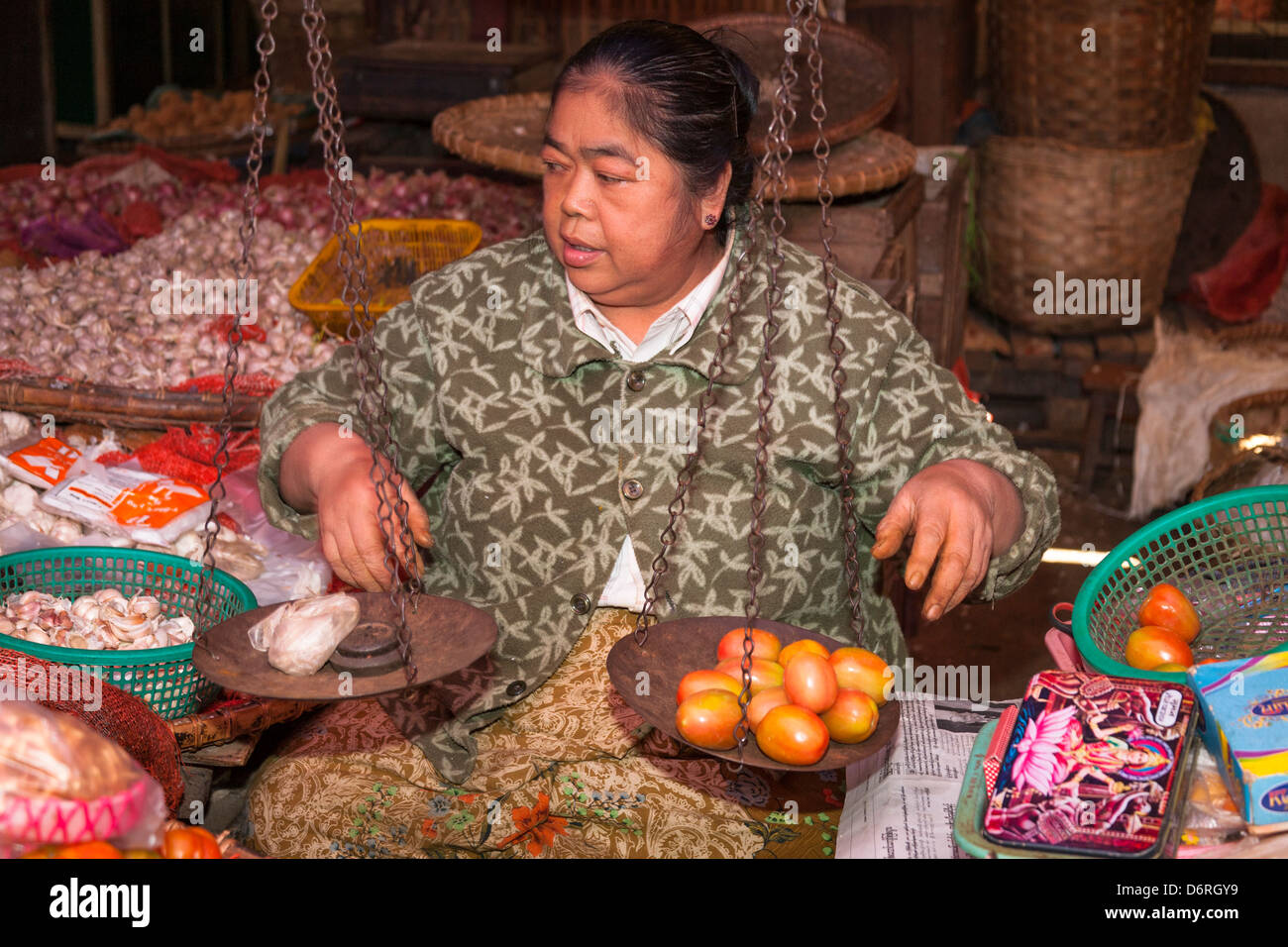 Market trader in market, Pyin Oo Lwin, also known as Pyin U Lwin and ...
