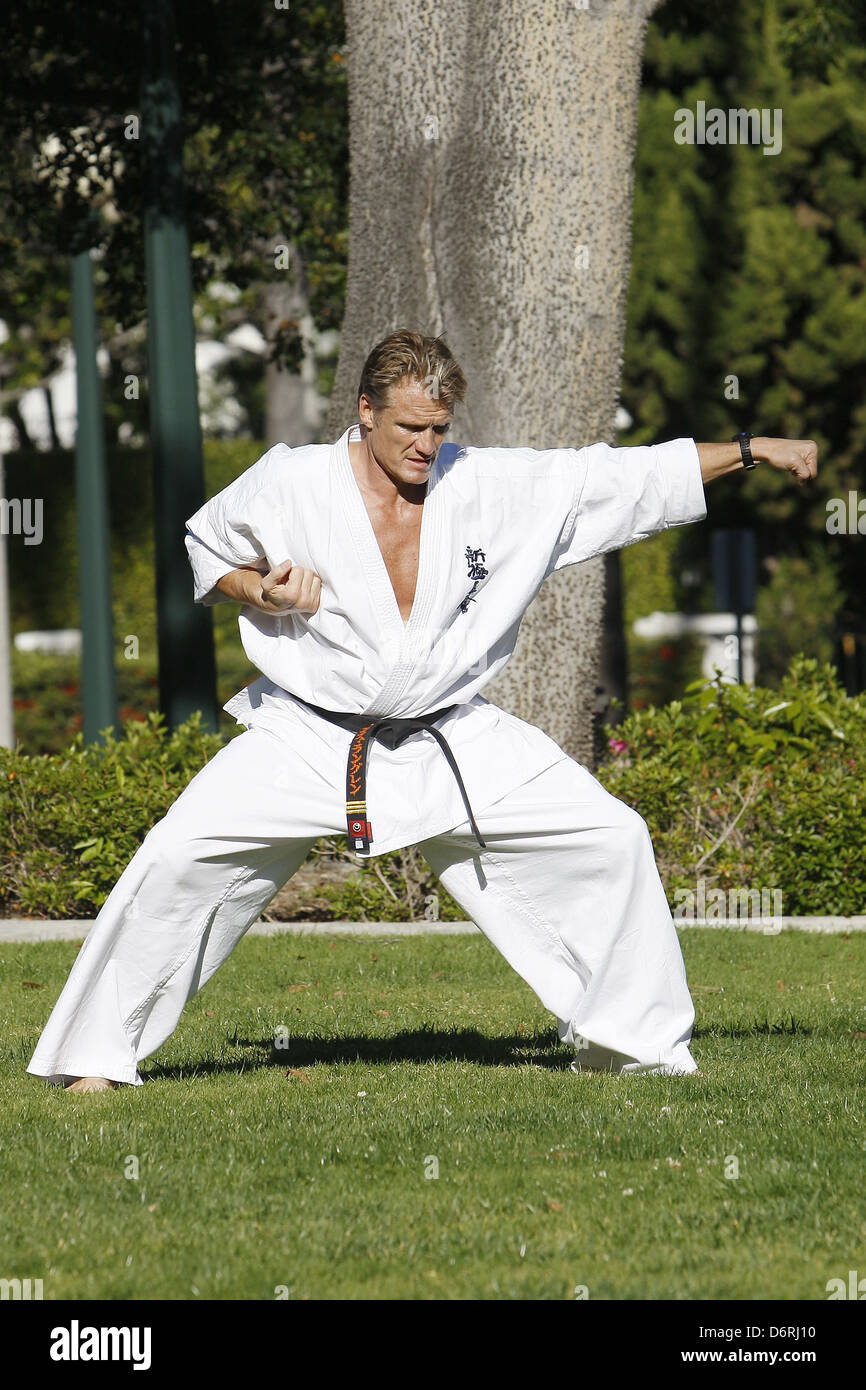 Dolph Lundgren Practicing Martial Arts At A Park In Beverly Hills