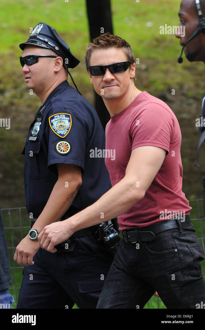 Jeremy Renner on the film set of 'The Avengers', shooting on location ...