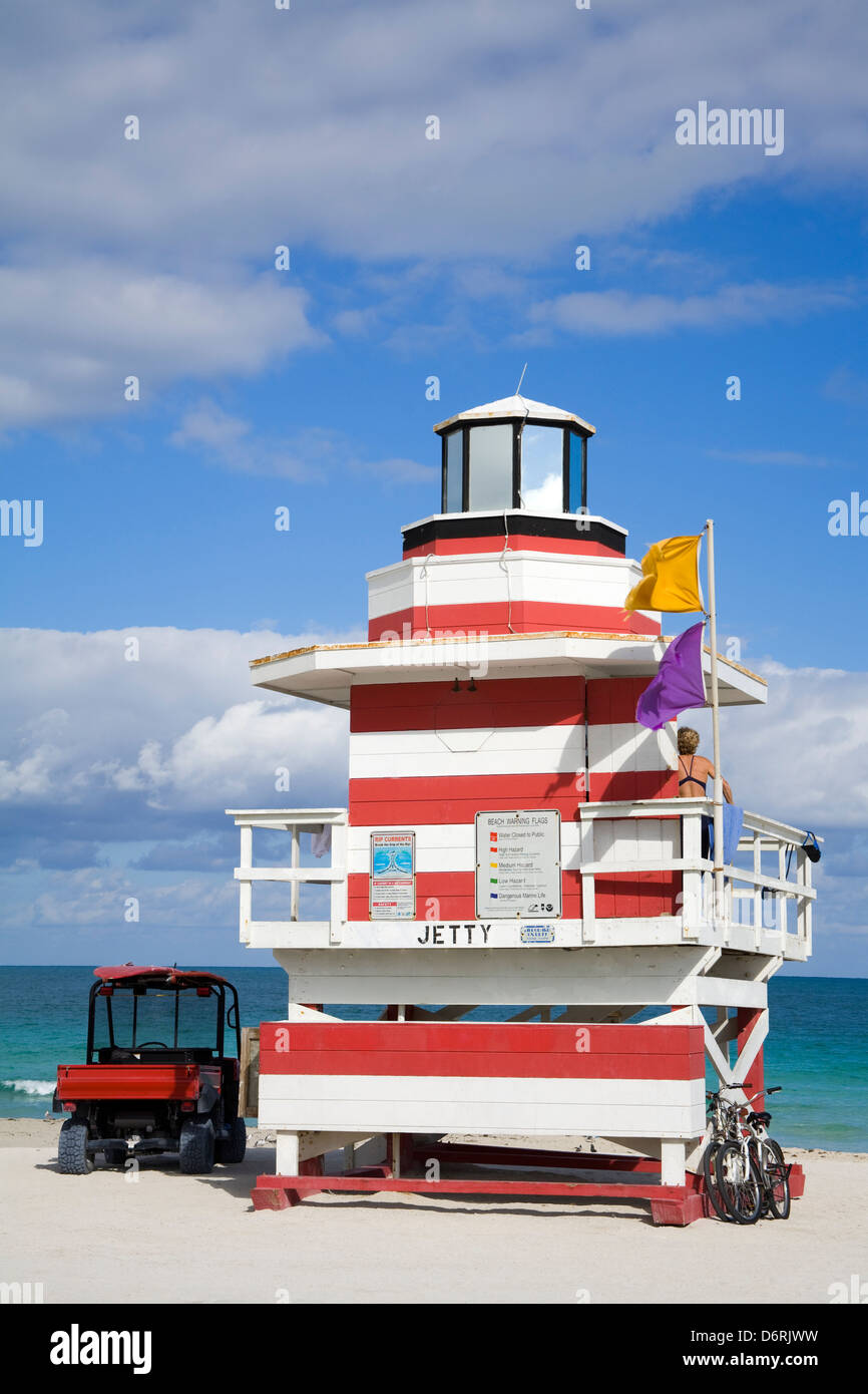 Lifeguard tower on South Beach, City of Miami Beach, Florida, USA Stock ...