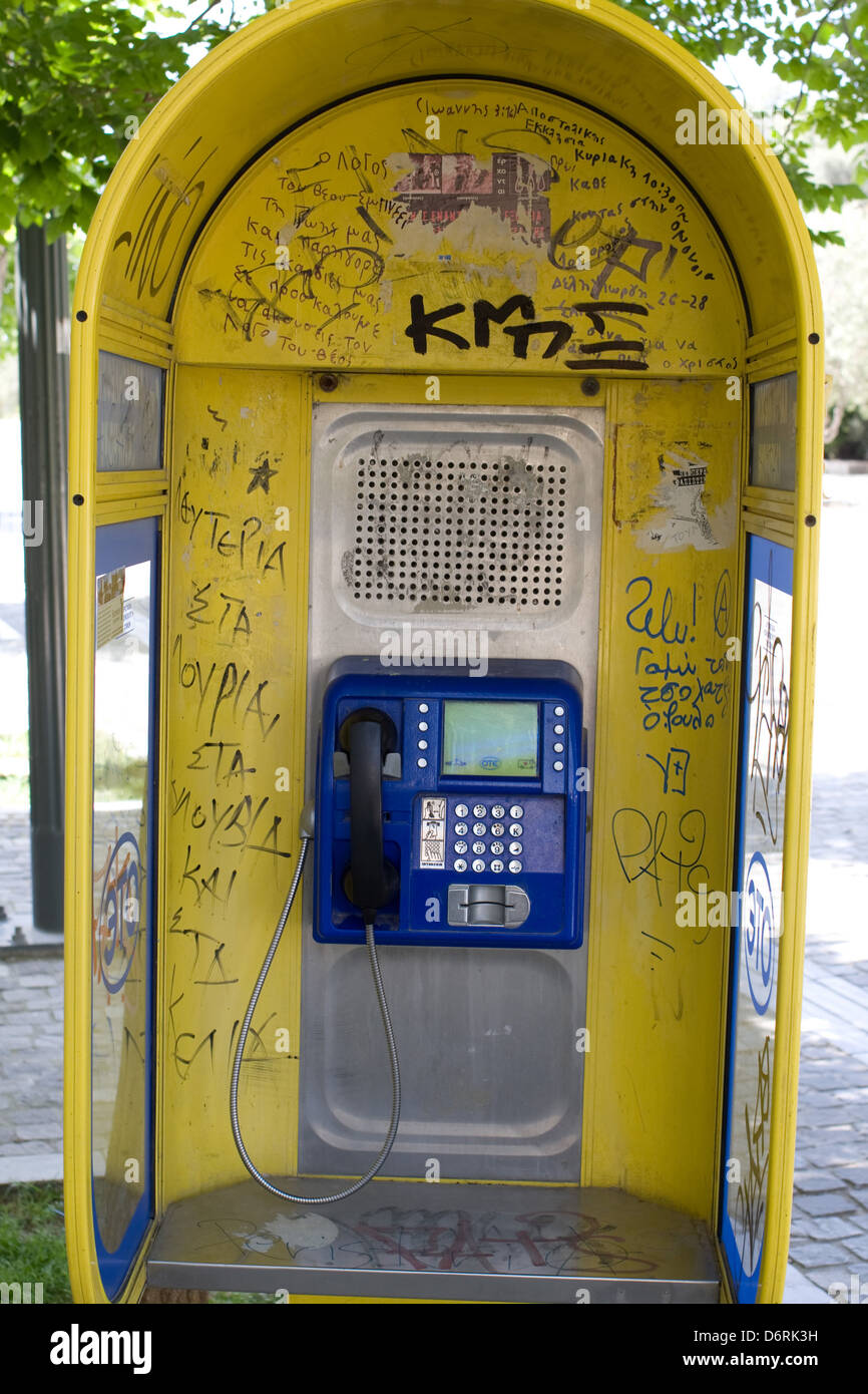 Phone booth in athens hi-res stock photography and images - Alamy