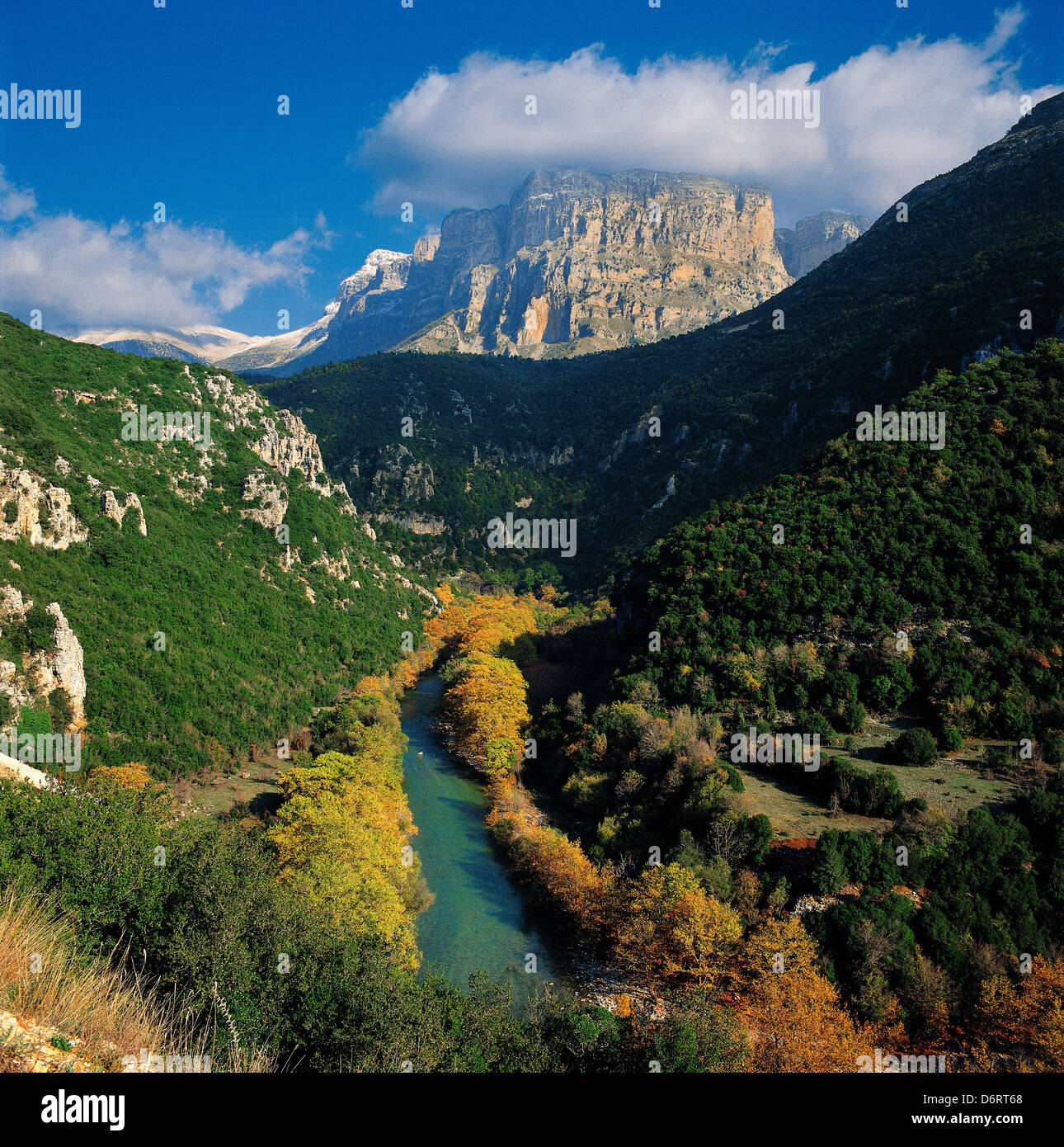 Greece, Ipiros, Landscape with mountains and Voidomatis river Stock ...