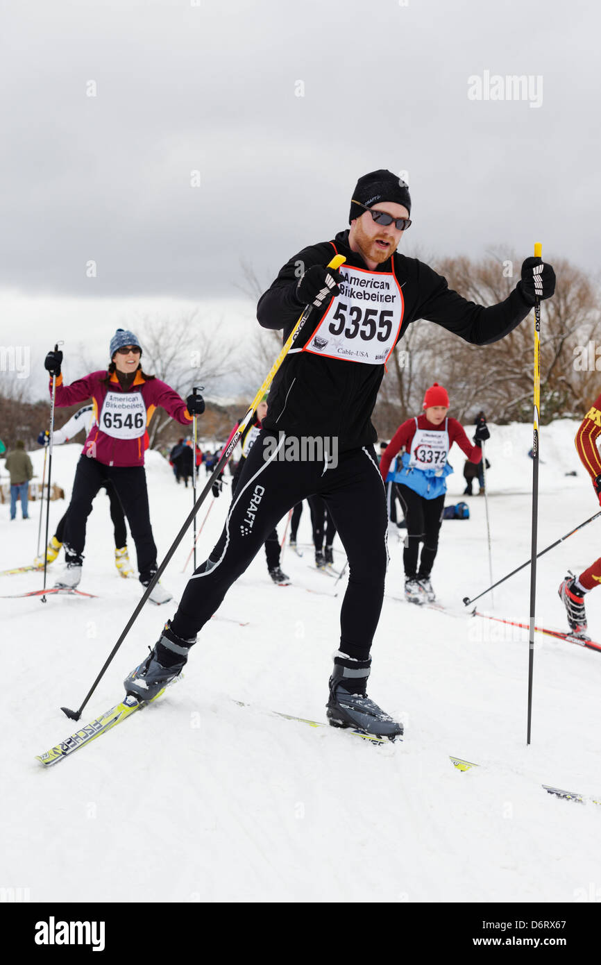 Skiers near the finish line of the 50 km American Birkebeiner in ...