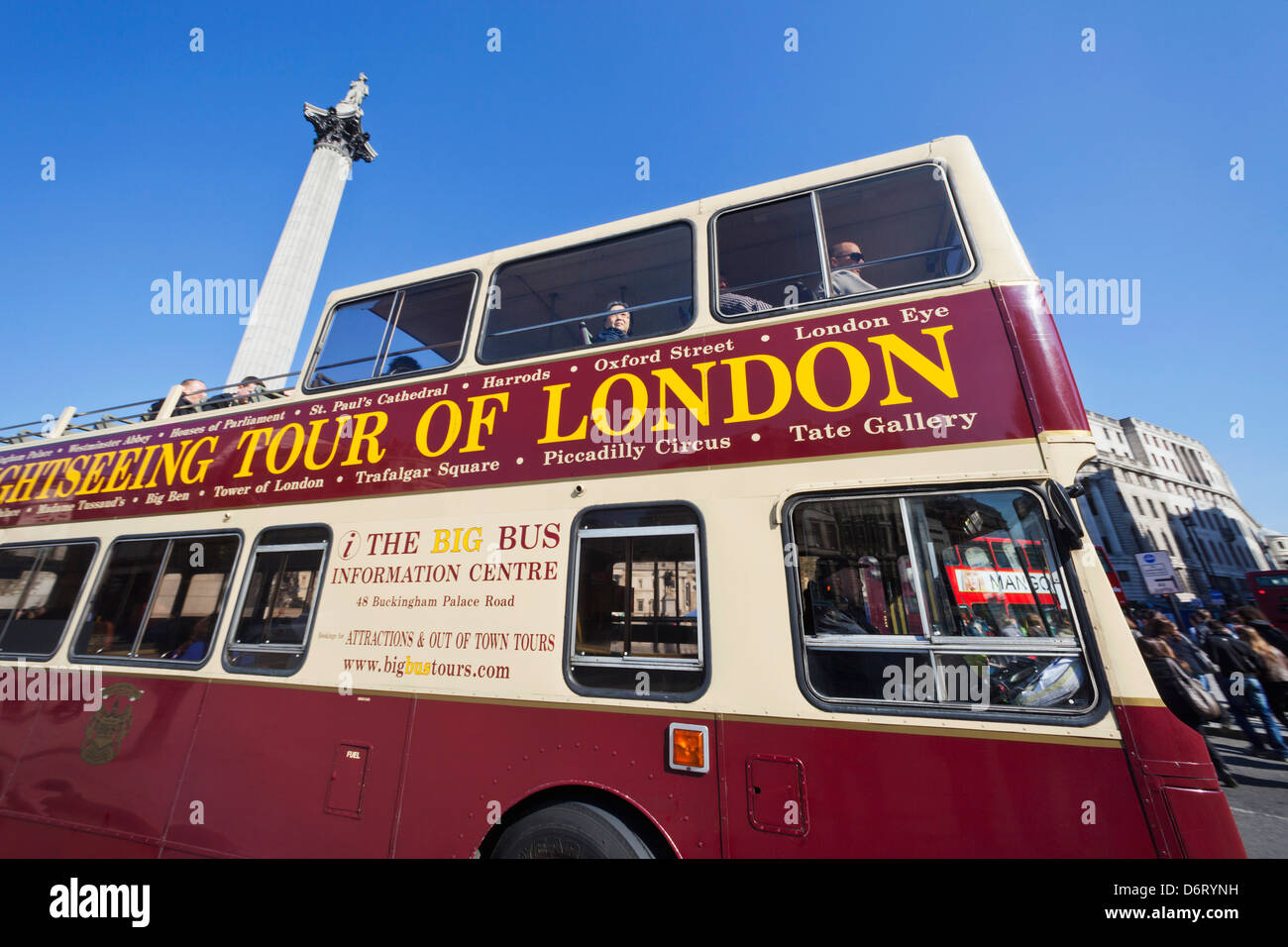 England,London,Trafalgar Square,Tour Bus and Nelson's Column Stock ...