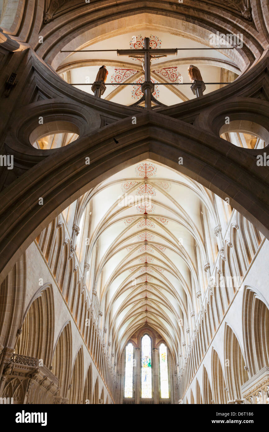 England, Somerset, Wells, Wells Cathedral, The Scissor Arches Stock ...