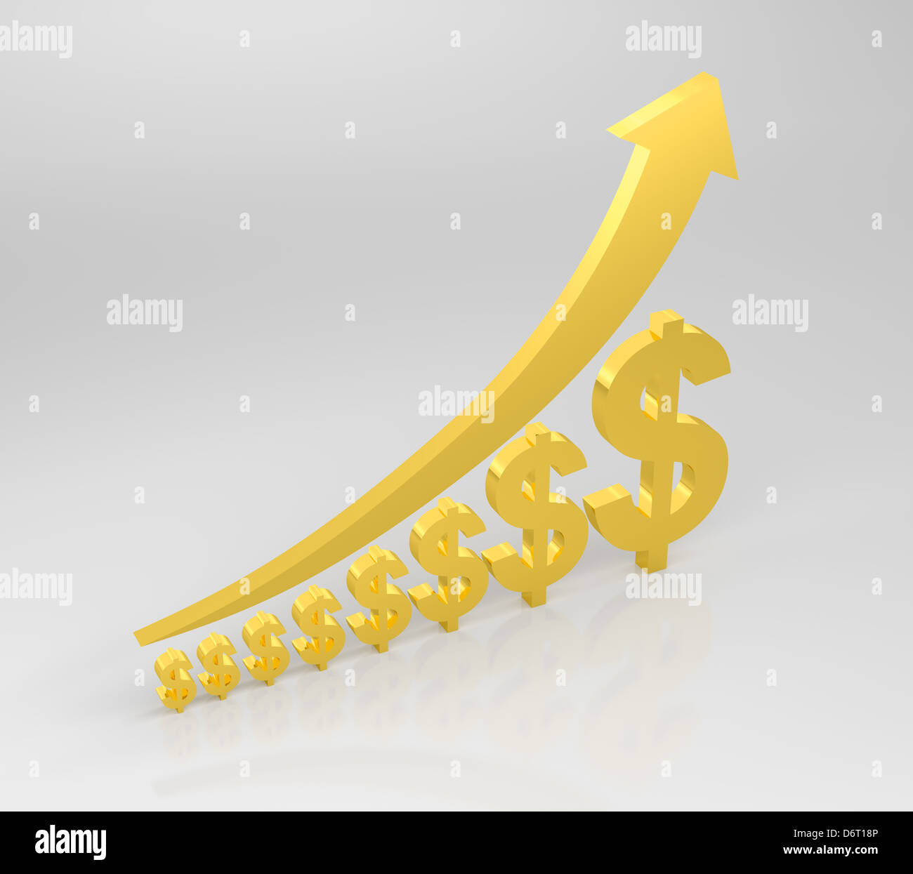 3d render illustration of gold dollar symbols of increasing size, with ...