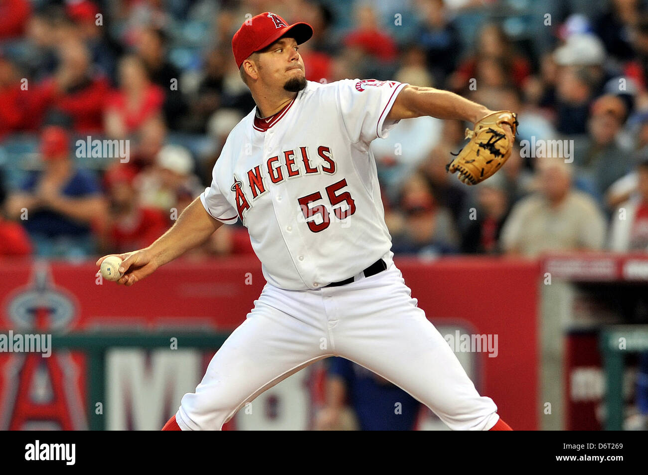 Anaheim, California, USA. 22nd April, 2013. Angels' pitcher Joe Blanton ...