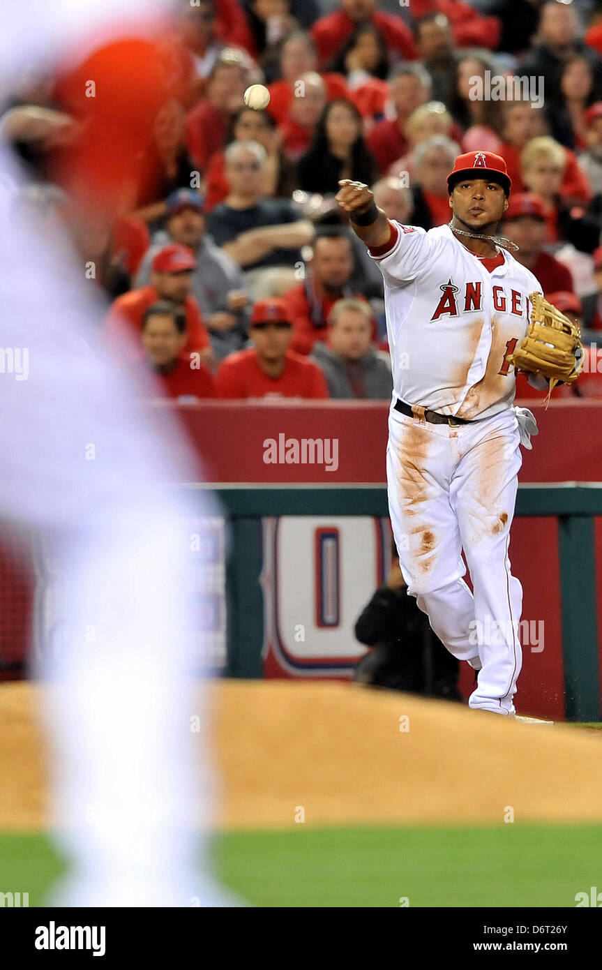 Anaheim, California, USA. 22nd April, 2013. Angels' Luis Jimenez #17 ...