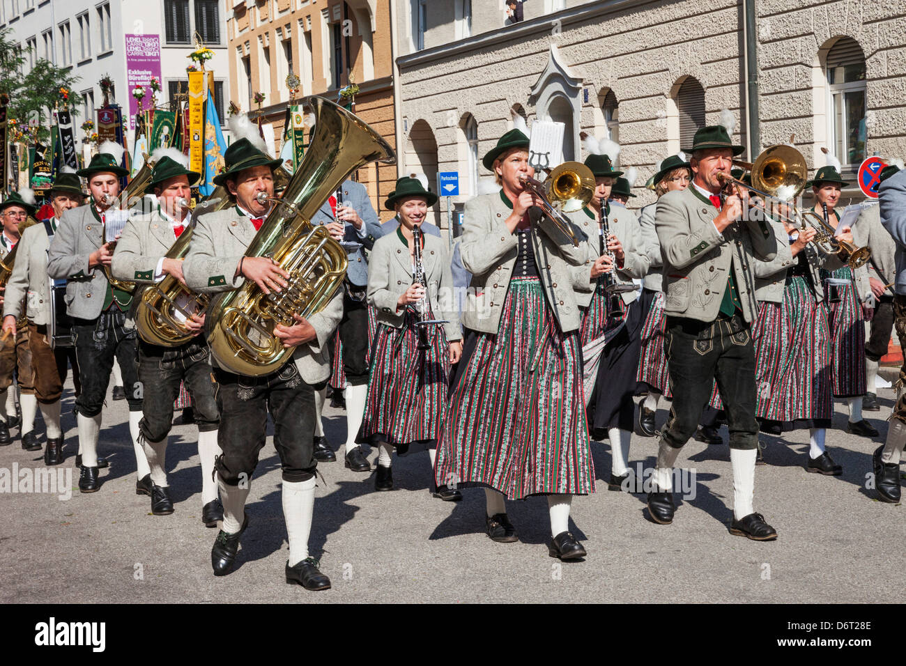 Oktoberfest Parade marching band at a festival, Munich, Bavaria ...