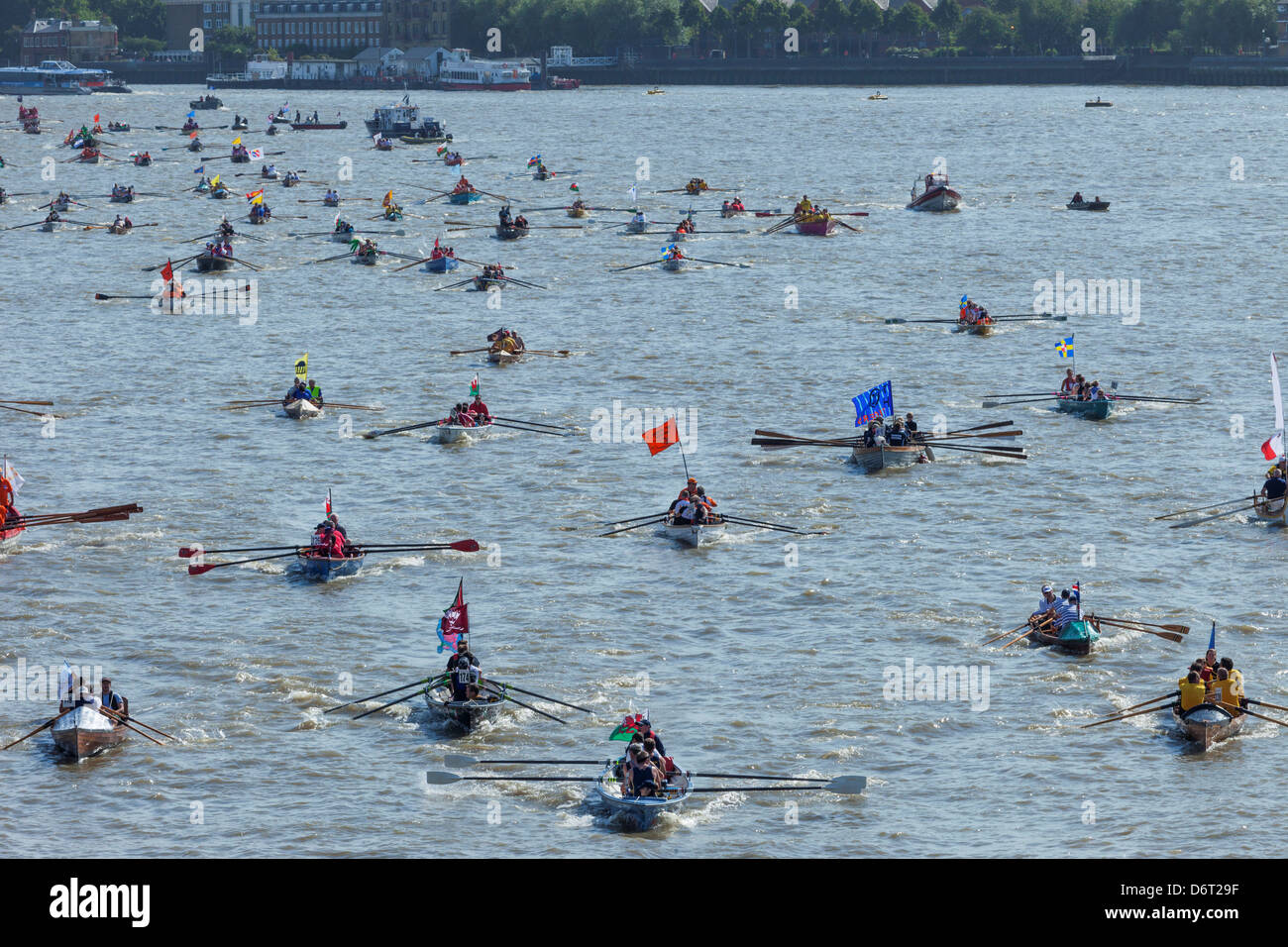 Boat race in a river, Thames River, London, England Stock Photo - Alamy