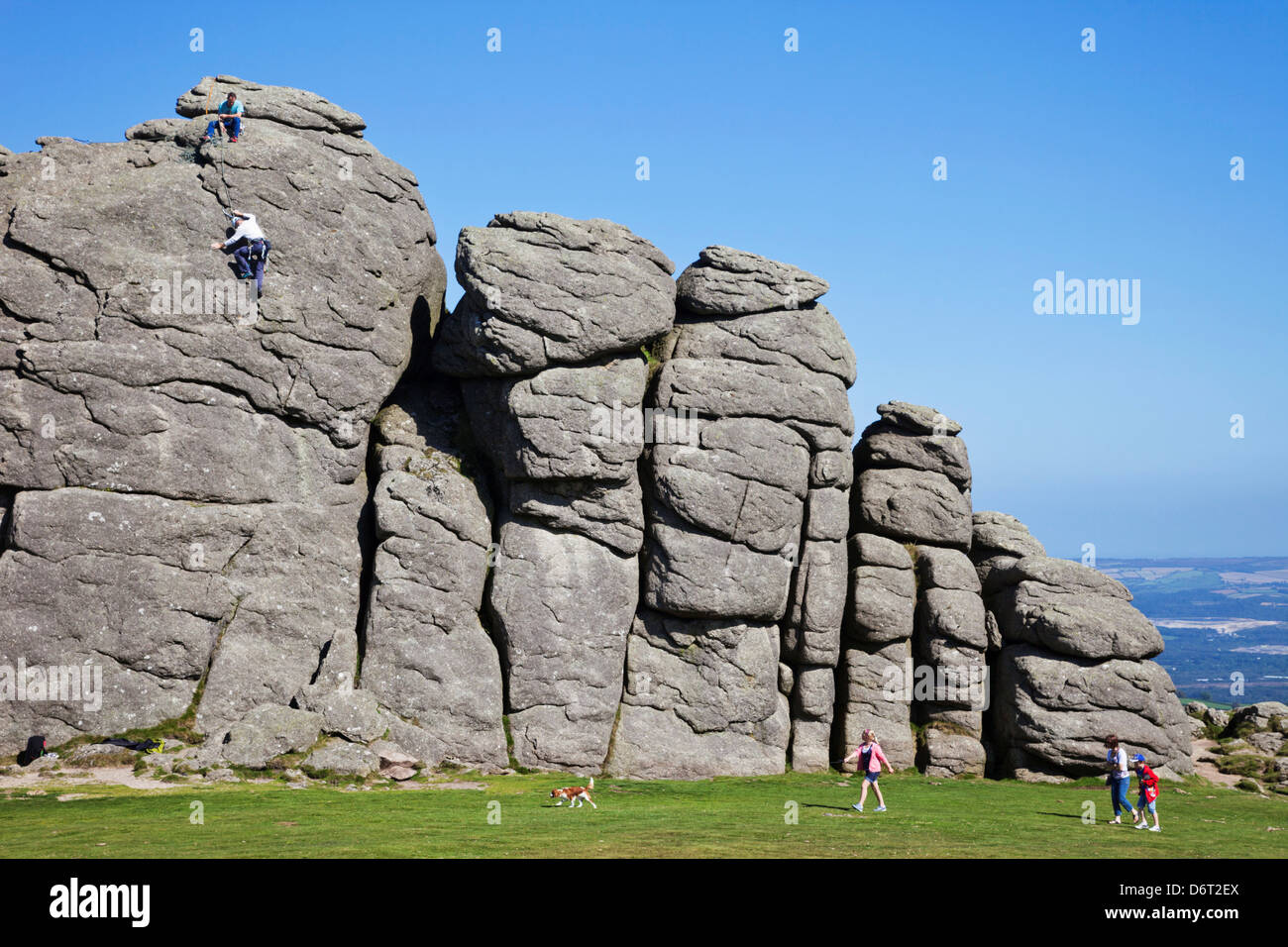 UK, England, Devon, Dartmoor, Haytor, Rock climbers Stock Photo - Alamy