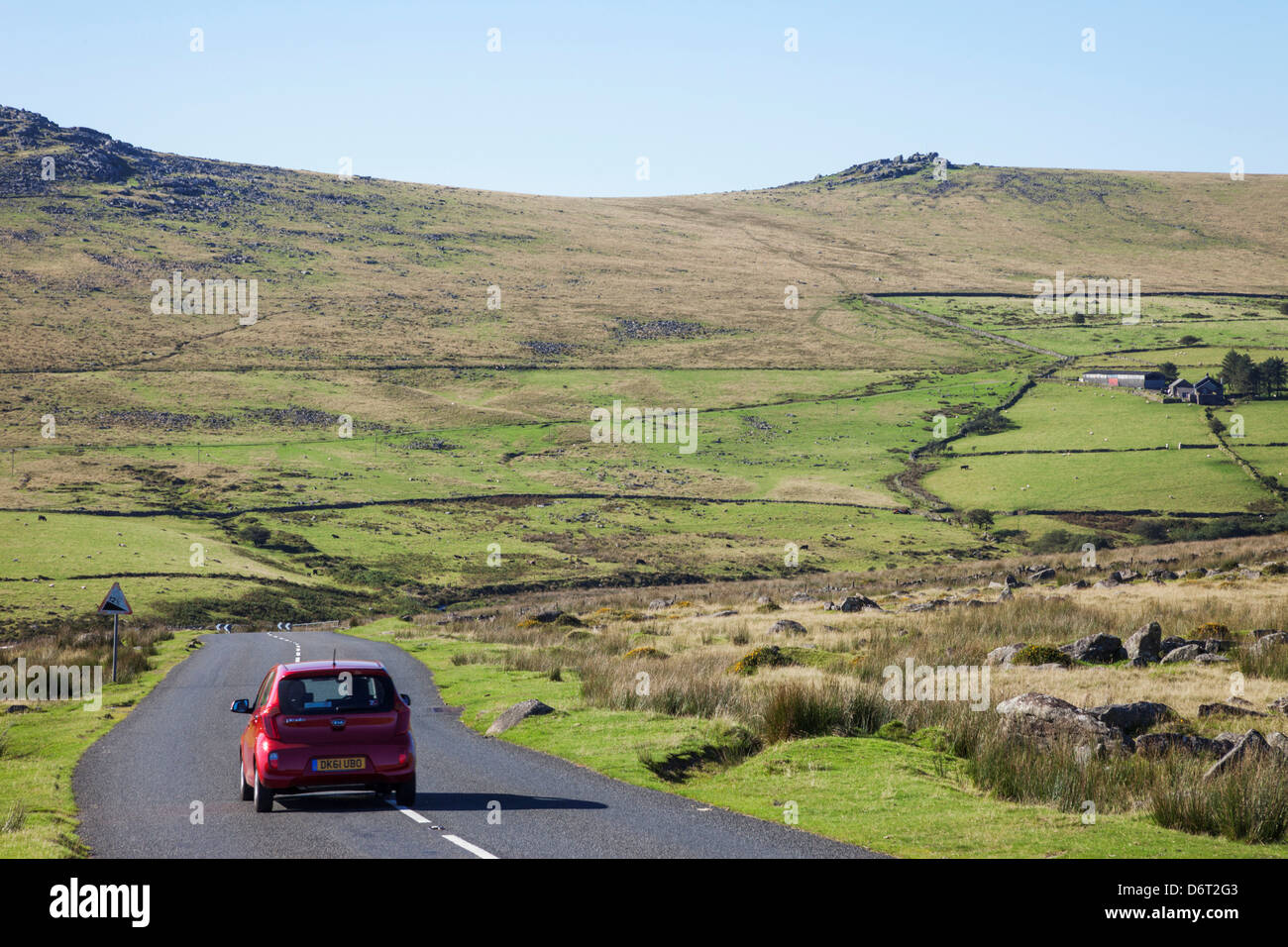 UK, England, Devon, Dartmoor, Car going down country road Stock Photo ...