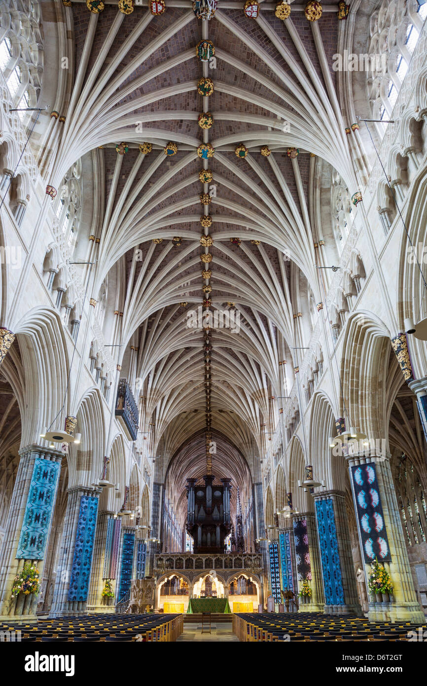 UK, England, Devon, Exeter, Exeter Cathedral, Interior view Stock Photo ...
