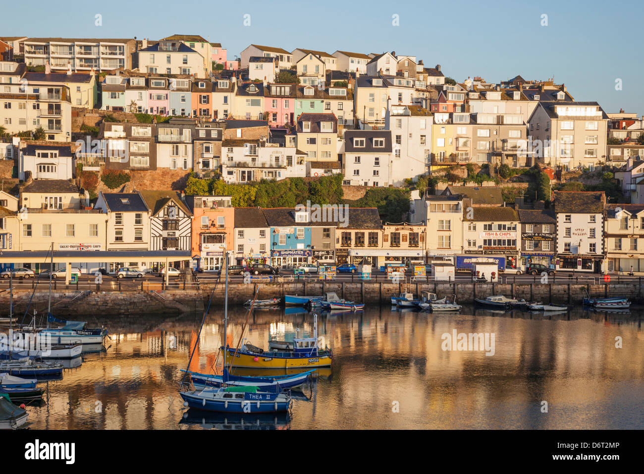 UK, England, Devon, Brixham, Brixham Harbour, Harbor with townscape ...