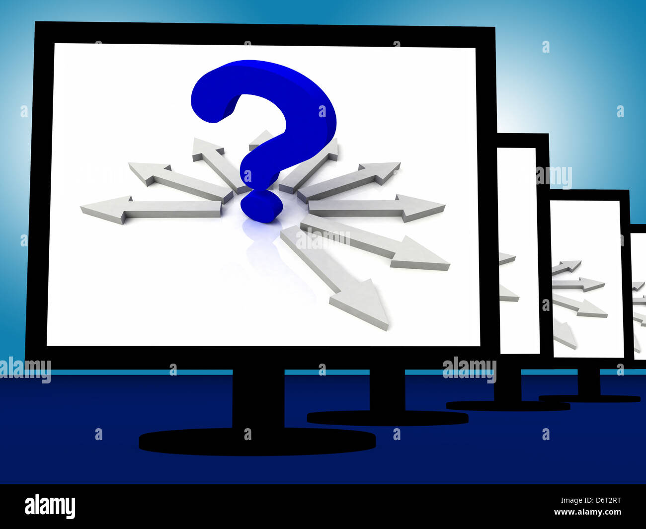 Question Mark On Monitors Showing Enquiries And Uncertainty Stock Photo ...