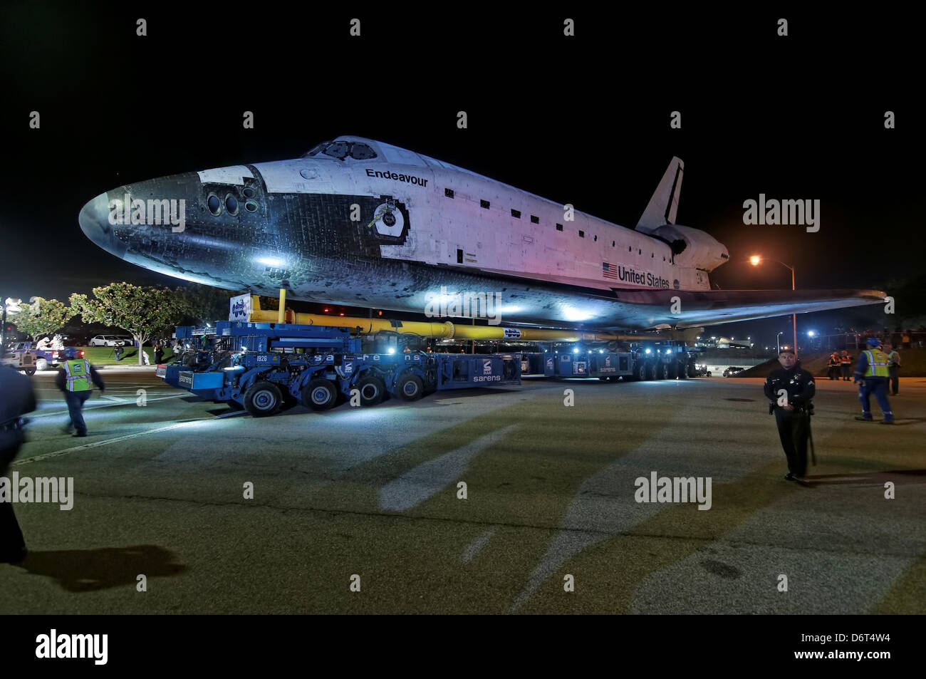 USA, California, Los Angeles, Space shuttle Endeavour being towed Stock ...