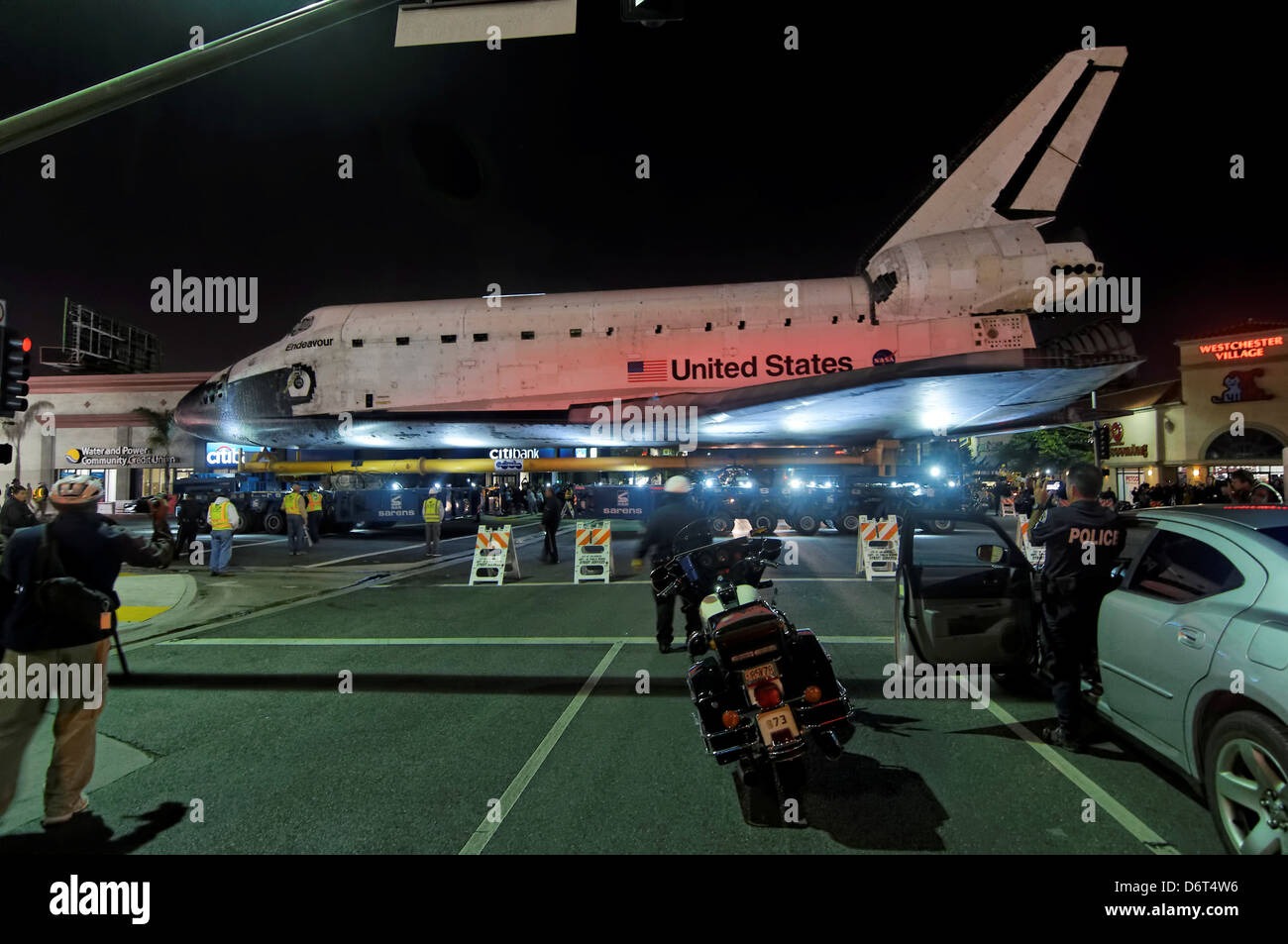 USA, California, Los Angeles, Space shuttle Endeavour being towed Stock ...