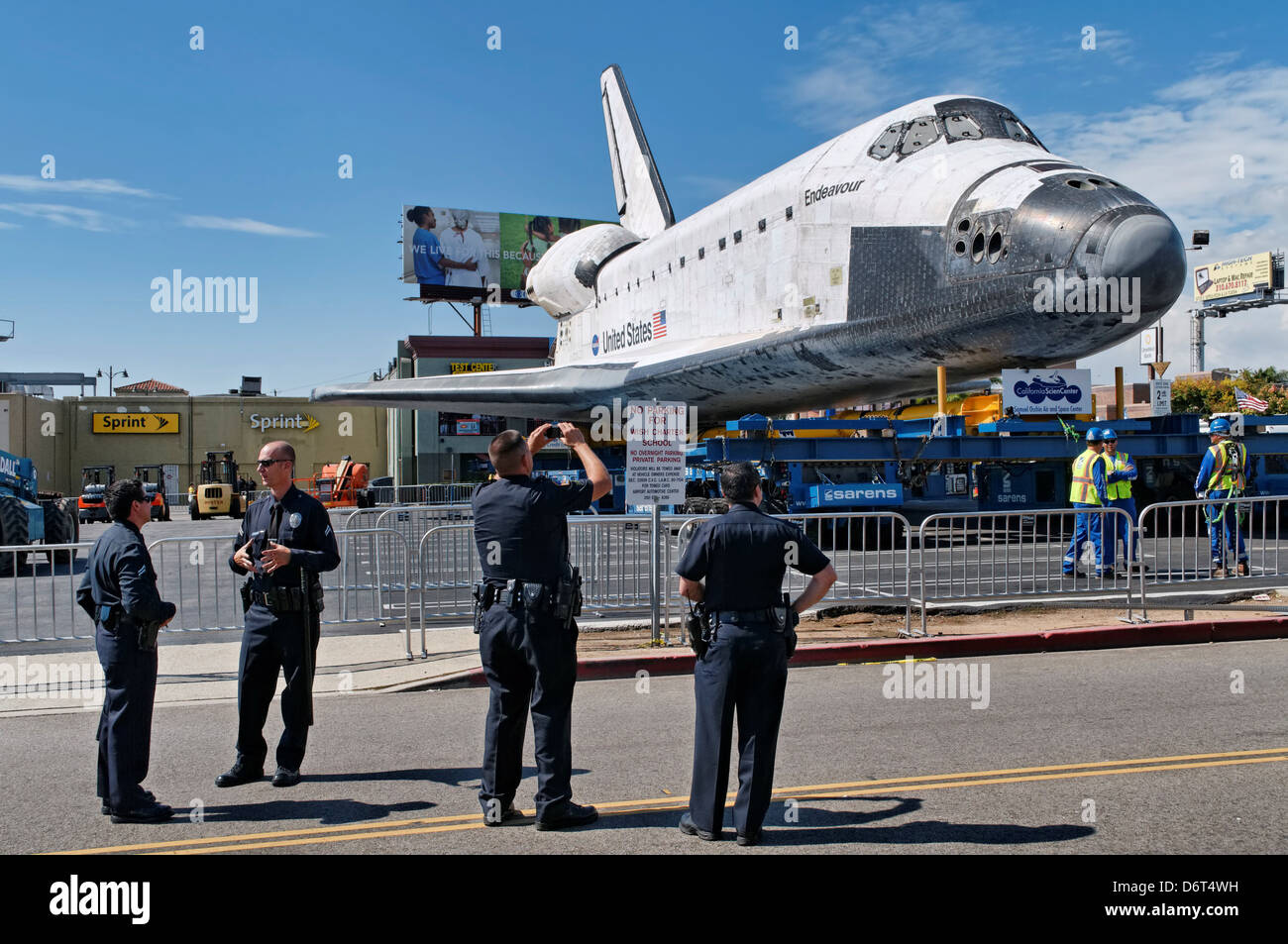 USA, California, Los Angeles, Space shuttle Endeavour being towed Stock ...