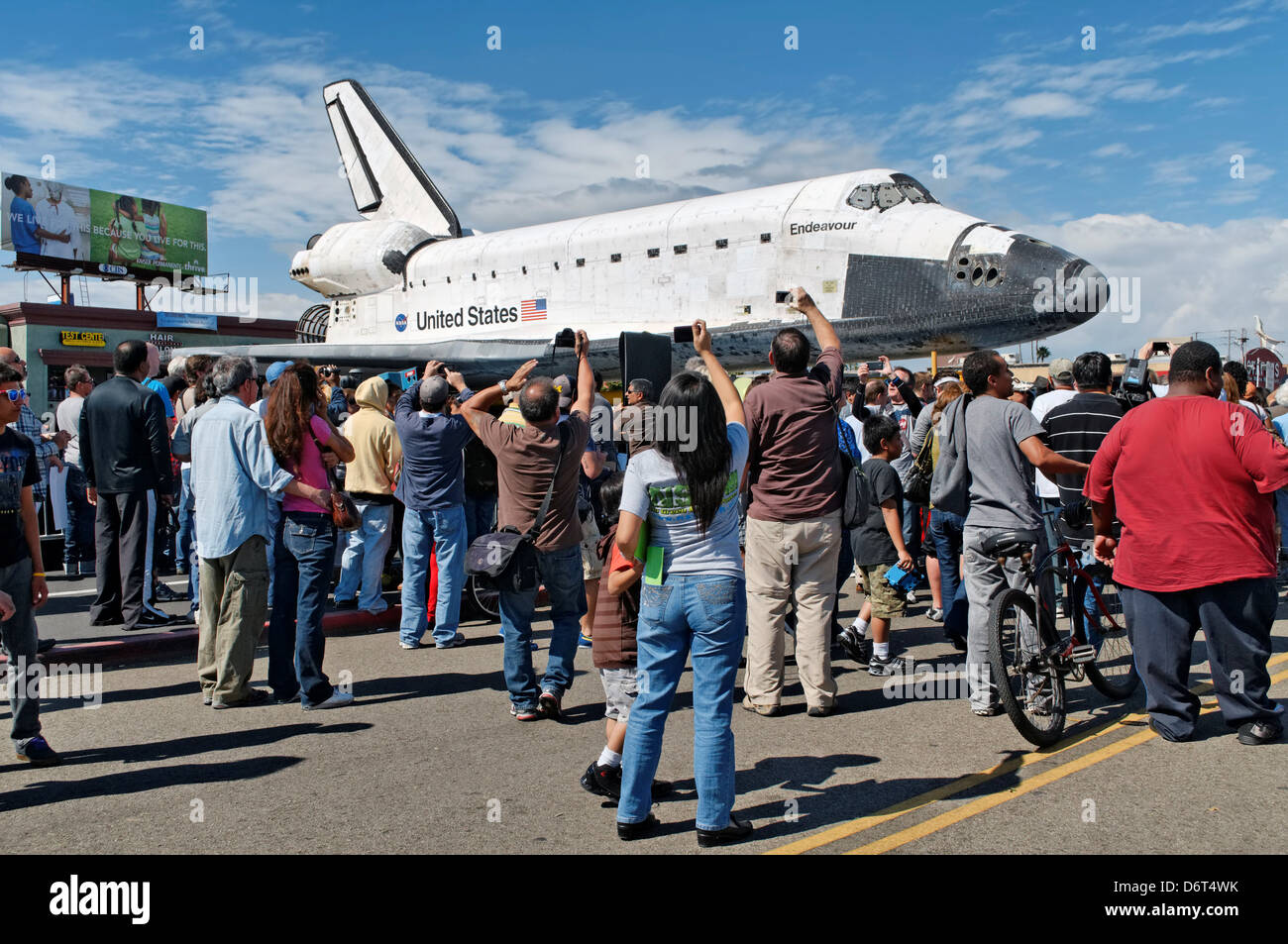 USA, California, Los Angeles, Space shuttle Endeavour being towed Stock ...