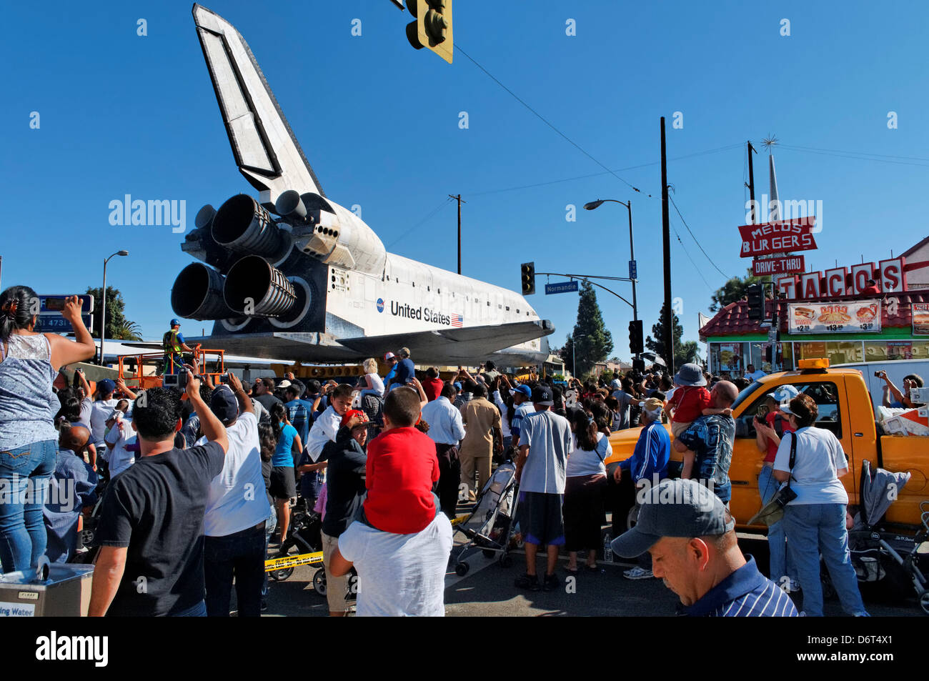 USA, California, Los Angeles, Space shuttle Endeavour being towed Stock ...