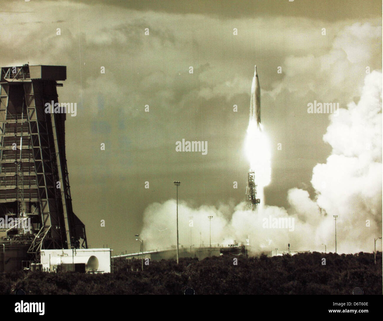 This photograph depicts the Convair/General Dynamics Atlas 79D missile ...