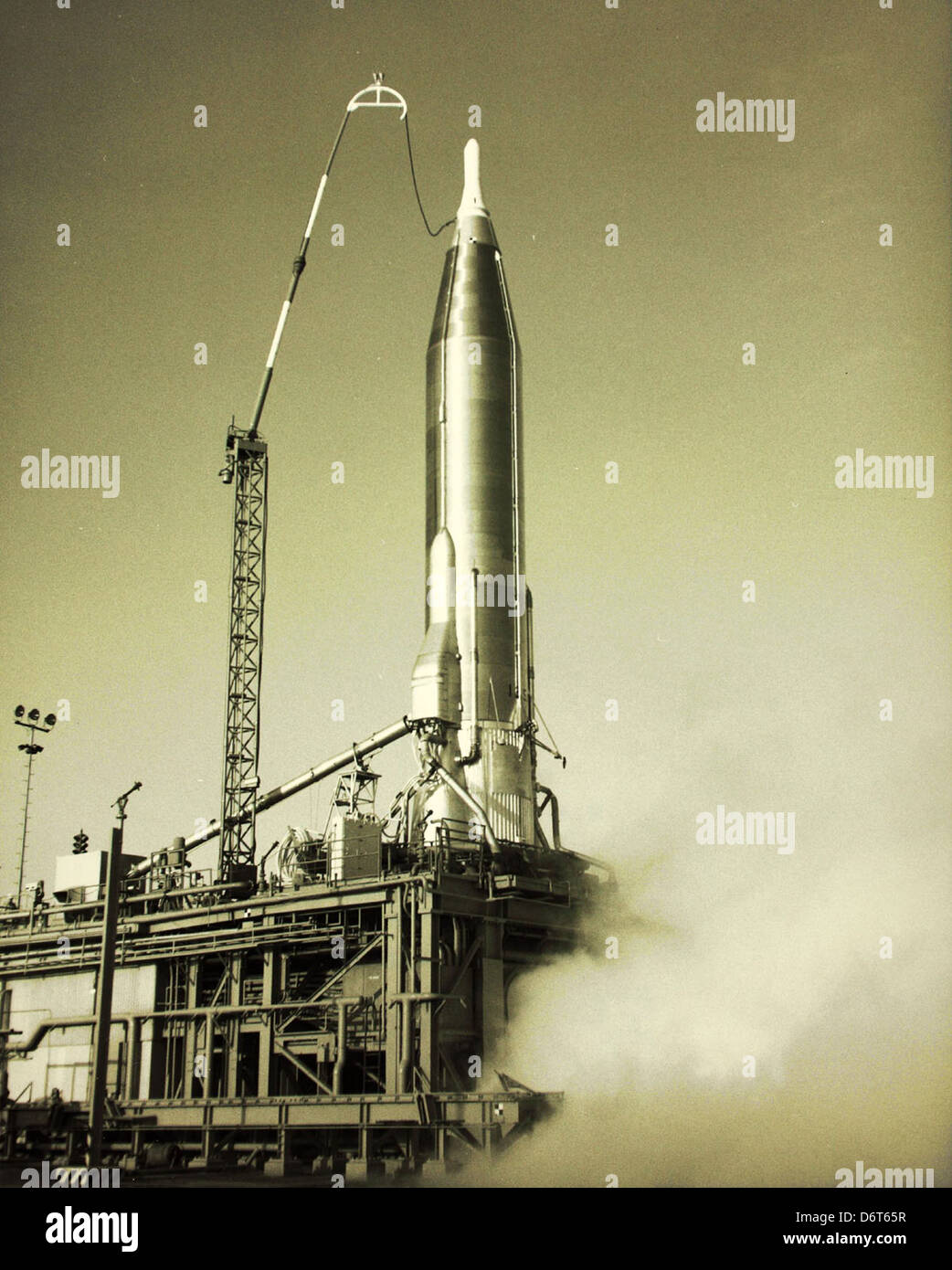 A photograph showing the Convair/General Dynamics Atlas 9E missile at ...