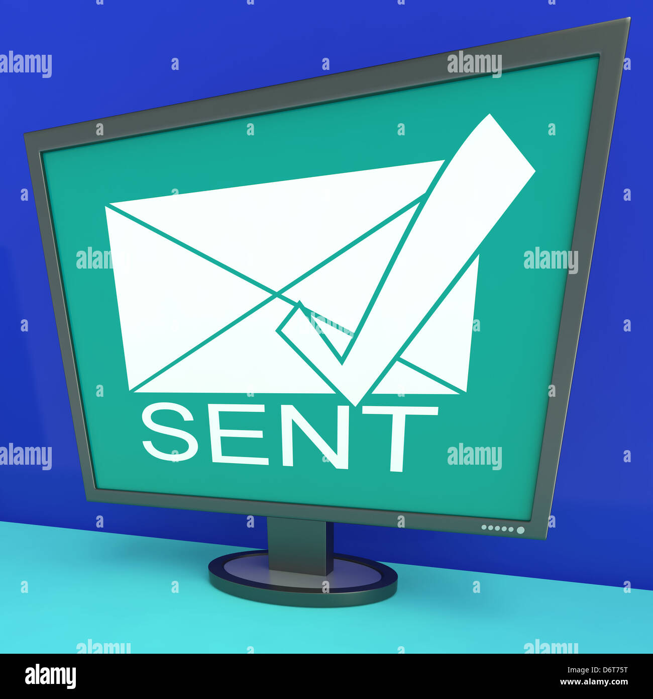 Sent Envelope On Monitor Shows Outbox Or Outgoing Messages Stock Photo ...