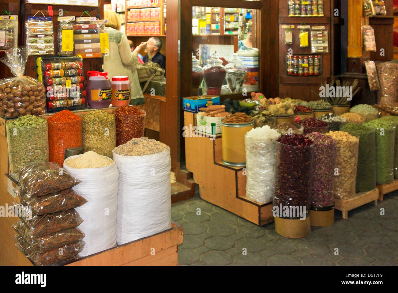Spices on Display in a small shop at the Deira Souk, Dubai, United Arab ...