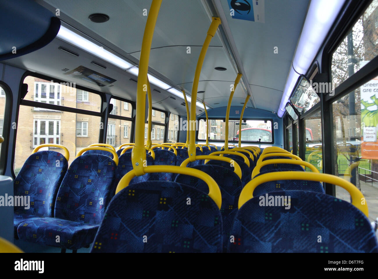 London bus, empty London bus, Bus seats, Top deck bus Stock Photo - Alamy