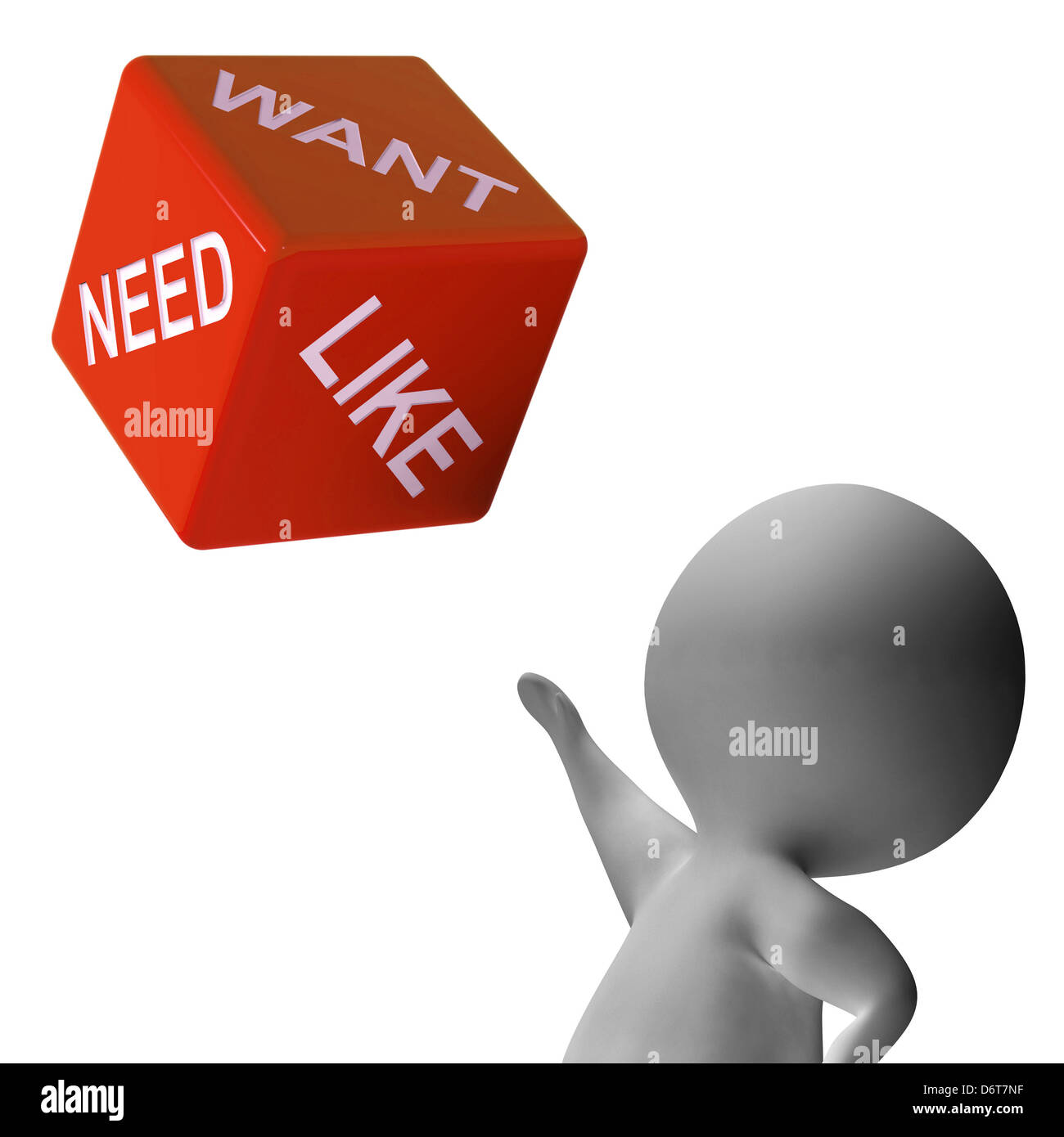 Need Want And Like Dice Shows Desires Stock Photo - Alamy