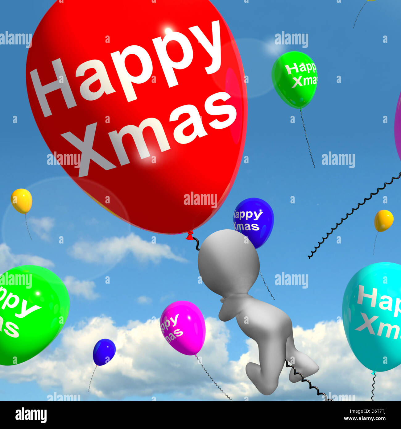 Balloons Floating In The Sky With Happy Xmas Stock Photo - Alamy